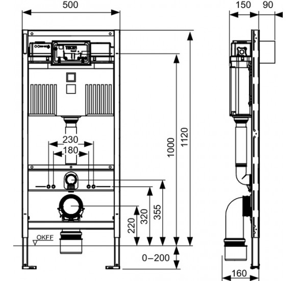 TECEprofil potinkinis wc rėmas 1120x500x160 mm, 9300302 - laikasnamams.lt