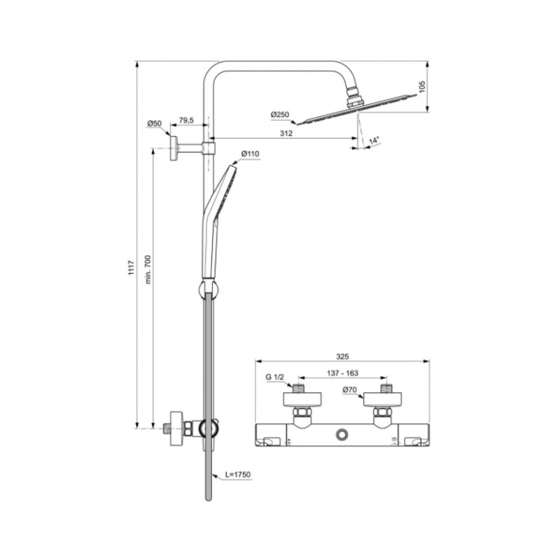Ideal Standard CERATHERM T50 (A7565AA) termostatinė dušo sistema ...